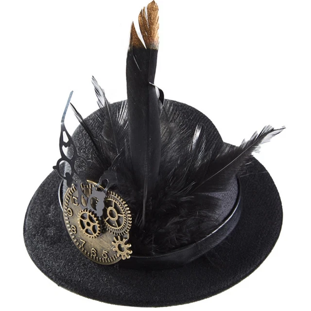STEAMPUNK TOP HAT Metal Dance Hat Gothic Rivet with Feather for Jazz ...