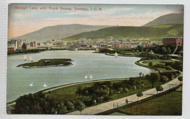 MORAGH LAKE WITH Royal Swans, RAMSEY, ISLE OF MAN c1910 £3.00 - PicClick UK