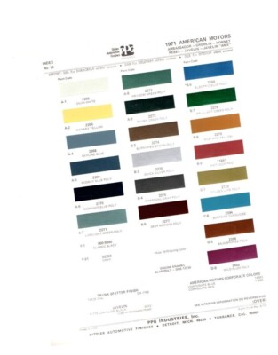 1968 AMC RAMBLER Color Chip Paint Sample Brochure/Chart: REBEL,MARLIN ...