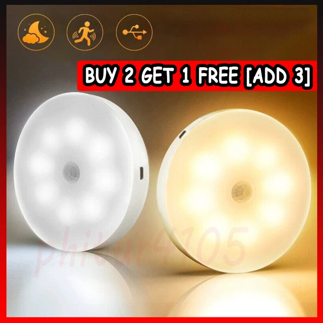 8 LED MOTION Sensor Lights PIR Wireless Night Light Battery Cabinet ...