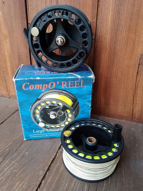 FISKER COMPO 69 Wide Drum 3 ½" Fly Fishing Reel Boxed + Spool, Trout ...