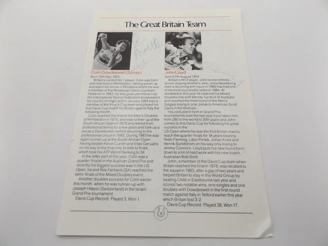 TENNIS PROGRAMME PAGE Signed By John Lloyd Jeremy Bates Stephen Shaw ...