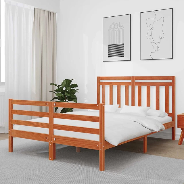 BED FRAME WITH Headboard Wax Brown 160 x 200 cm vidaXL £217.80 ...