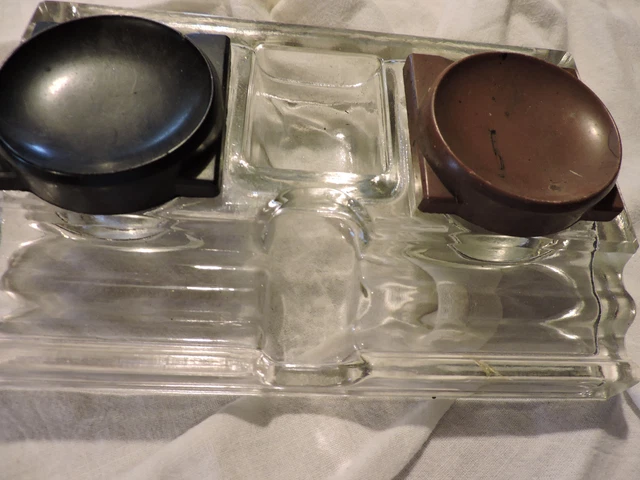 VINTAGE ANTIQUE CLEAR Glass FRANK WEEKS Ink Well Inkwell PARAGON with ...