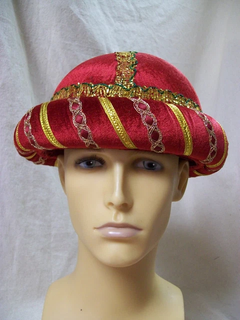 RED SULTAN COSTUME Hat Cap Round Bowl Style Headpiece Desert Sheik ...
