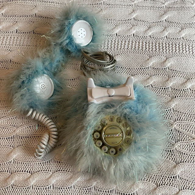 FUZZY FEATHER LANDLINE Phone Rotary Style Push Button Telephone Light ...