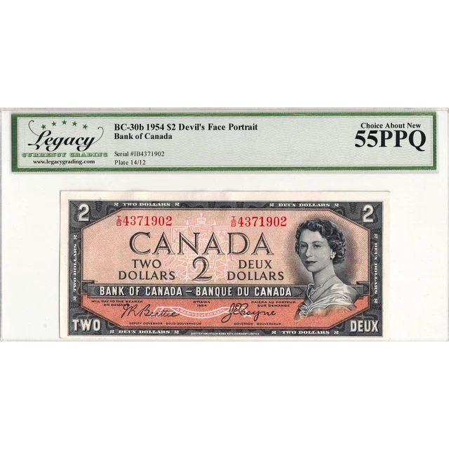 $2 1954 BANK of Canada Note Devil Face I/B Changeover Prefix BC-30b ...