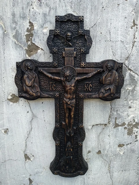 WOODEN CROSS CRUCIFIX Jesus Christ carved wooden cross wall cross wood ...