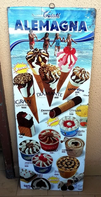 ALEMAGNA TABELLA GELATI cartello insegna metallo gelato lire targa anni ...