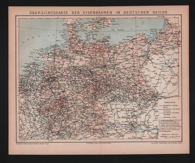 LANDKARTE MAP 1887: Übersichtskarte der Eisenbahnen im Deutschen Reich ...