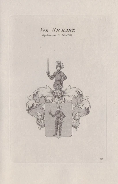 1830 SICHART ARMOIRIES Coat Of Arms Héraldique Heraldry Gravure sur ...