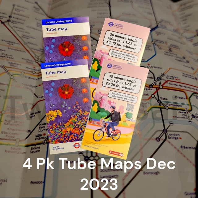 LONDON UNDERGROUND TUBE Map - NEW December 2023 - 4 Pack - TFL Current ...