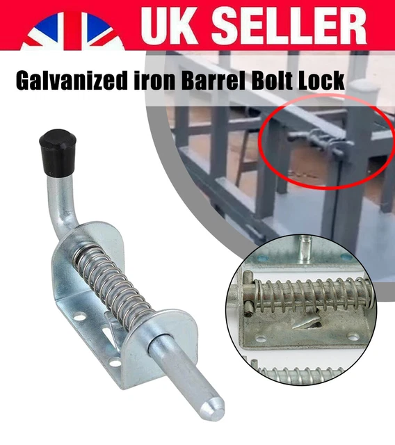 GALVANIZED IRON BARREL Bolt Lock Spring Loaded Latch Locking Door Gate ...