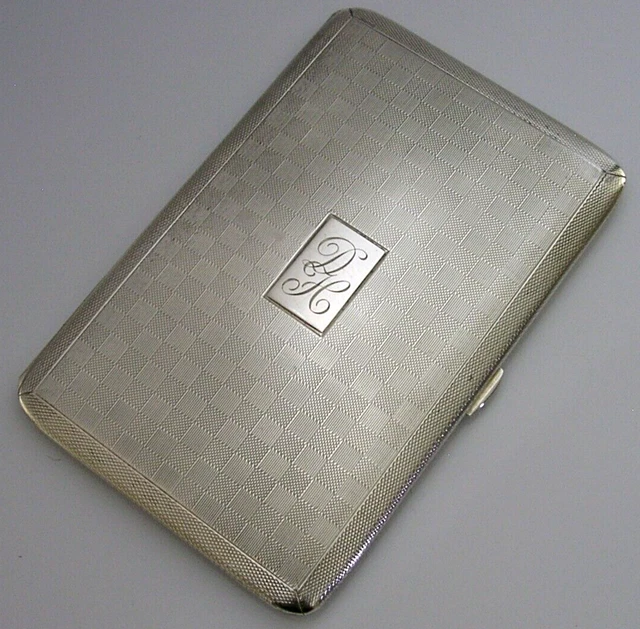 ENGLISH ANTIQUE STERLING SILVER ART DECO CIGARETTE CASE 1921 HEAVY 154g ...