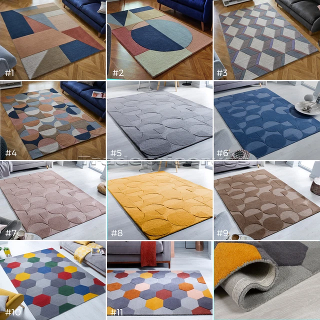 LARGE - EXTRA Large Thick Pure Wool Hand Carved Moderno Geometric ...