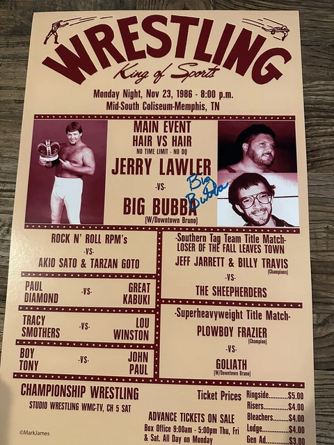 VINTAGE MEMPHIS WRESTLING A2 Poster Reprint - Signed Big Bubba WWE WWF ...
