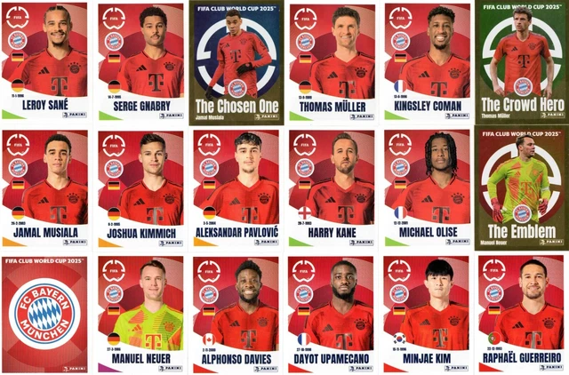 PANINI FIFA CLUB World Cup 2025 Alle 18 Sticker Team FC Bayern München ...