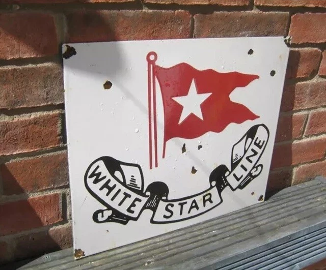 LARGE PORCELAIN ENAMEL Advertising Sign White Star Line Passenger ...