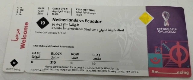 TOP TICKET STUB FIFA World Cup Qatar 2022 Netherlands vs Ecuador ...