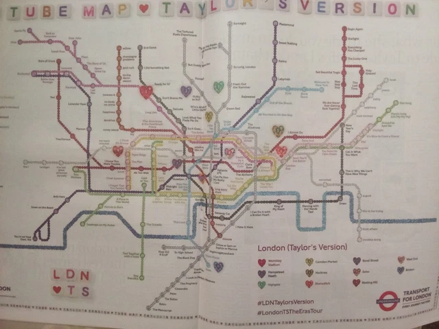 TAYLOR SWIFT EVENING Standard LDN Tube Map Eras tour Poster London ...