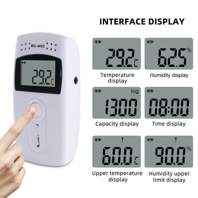 HANDHELD LCD DISPLAY Temperature&Humidity Data Logger Digital Recorder ...