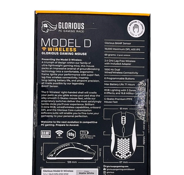 GLORIOUS PC GAMING Race Model D Wireless Gaming Mouse - Matte White $45 ...