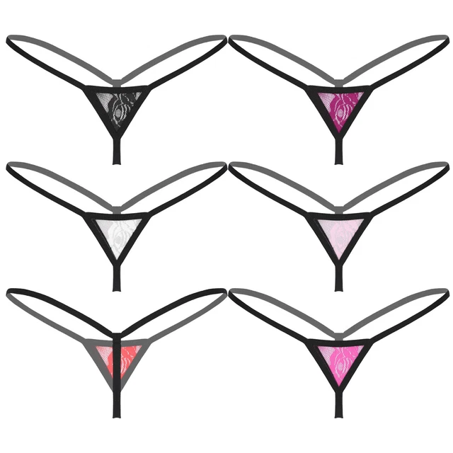 US WOMENS SEE-THROUGH Lace Micro Bikini Extreme Thong G-strings Tanga T ...