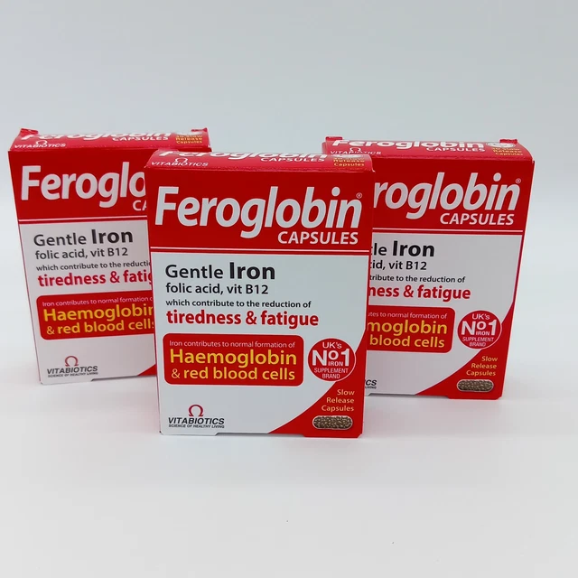 BOXES X VITABIOTICS Feroglobin B12 Slow Release Capsules 30 -Iron ...