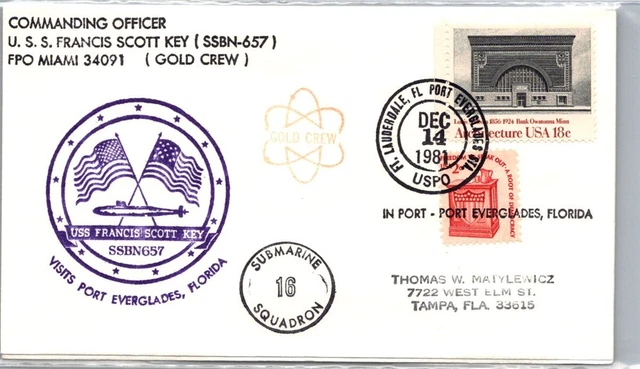 USS FRANCIS KEY Scott (SSBN657) Submarine US Naval Cover - 1981 £4.03 ...