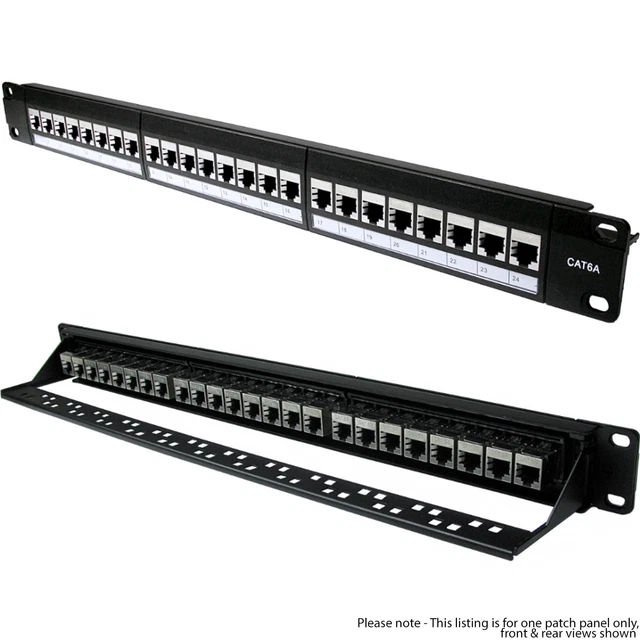 24 PORT WAY CAT6a Patch Panel 1U 19" Rack Mount Shielded RJ45 Ethernet ...