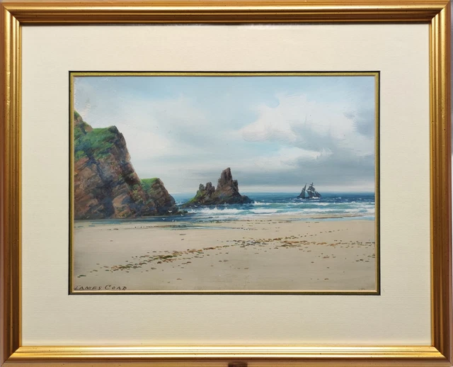 JAMES COAD BRITISH Coastal Beach Scene Original Gouache Painting Signed ...