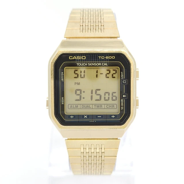 CASIO TC-600G GOLD TOUCH Sensor Cal Calculator Vintage Digital Watch ...