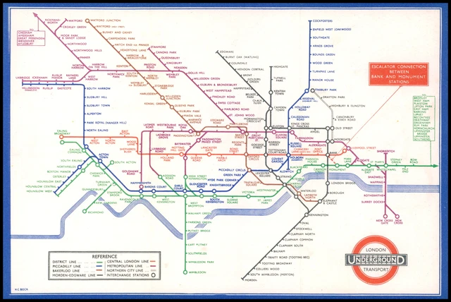 1935 ORIGINAL VINTAGE Rare LONDON UNDERGROUND TUBE MAP No 2 Harry BECK ...