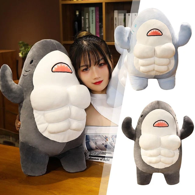 45/60CM CUTE MUSCLE Shark Plush Toys Stuffed Animal Pillow Gifts For ...