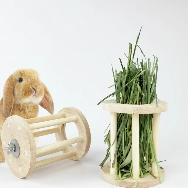 RABBIT HAY FEEDER Rack Wooden for Small Animals Easy to Install Grass ...