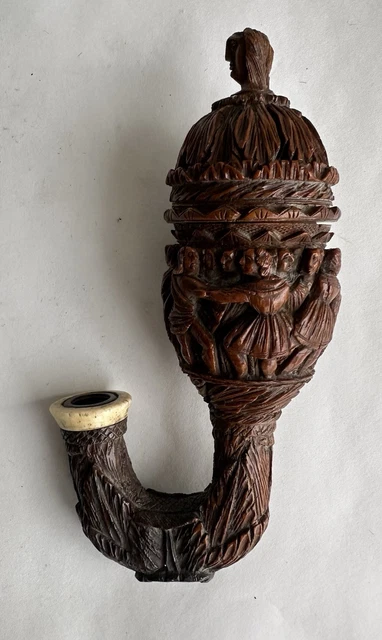 ANCIEN FOURREAU DE pipe noix de corozo sculpté main XVIII travail marin ...