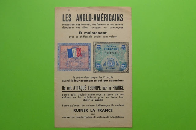 TRACT ANTI ALLIÉS Juin 1944 Origine Allemande Billet Us Amgot Rare EUR ...