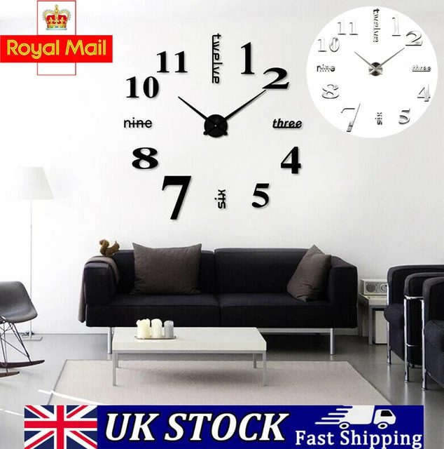 MODERN DIY 3D Large Number Wall Clock Mirror Sticker Decor Home Office ...