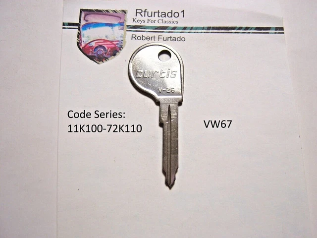 KEY BLANK FOR Volkswagen Beetle, Karmann Ghia, Type 3, Fastback ...