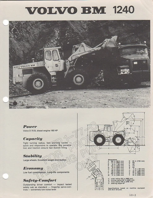 EQUIPMENT BROCHURE - Volvo BM - 1240 - Wheel Loader - 1976 (E1277) $10. ...