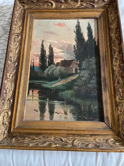 TABLEAU ANCIEN HUILE sur toile signé bon état cadre bois doré EUR 100,00 - PicClick FR