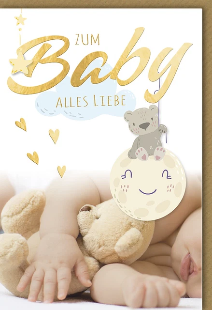 GLÜCKWUNSCHKARTE ZUR GEBURT Baby Alles Liebe, Baby mit Teddy - mit ...