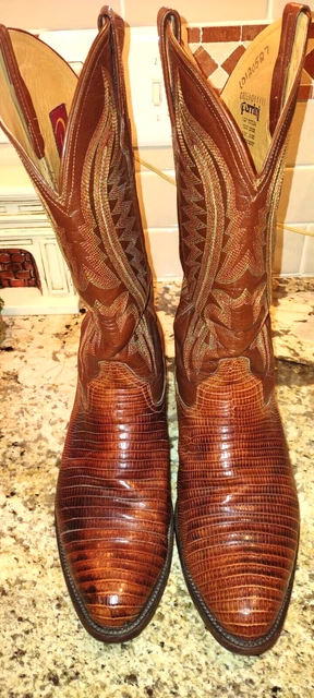 EUC FERRINI RUST/BROWN Lizard Skin Leather Cowboy Boots - US Size 12 EE ...