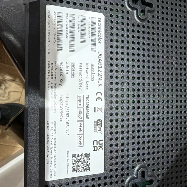 TECHNICOLOR DGA0122NLK WIFI Ultra Broadband Router XLN Fibre £16.24 ...