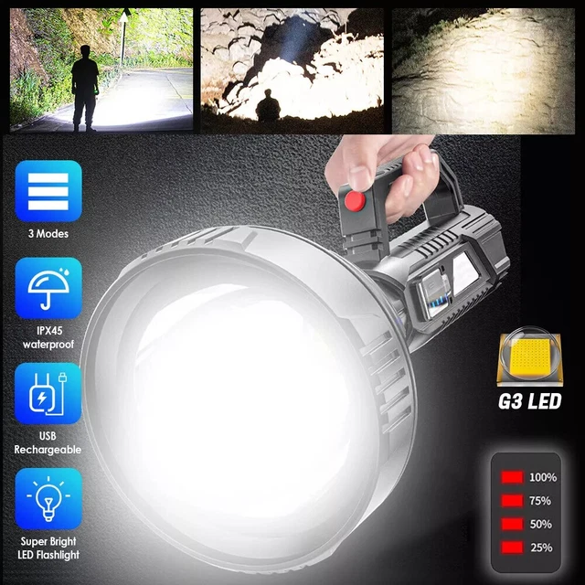 HIGH POWERED LED Searchlight USB Rechargeable Flashlight Super Bright ...