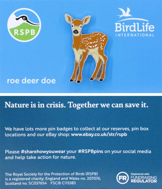 RSPB PIN BADGE Bird Life International NIIC Roe Deer Doe P03218 £4.50 ...