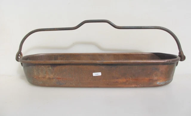ANTIQUE COPPER PAN Fish Kettle Poacher Trough Tub Old Iron Handle Pot ...