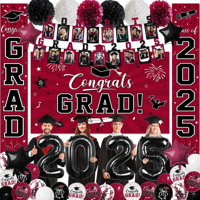 2025 GRADUATION DECORATIONS Maroon Themed Class of 2025 Decorations Set ...