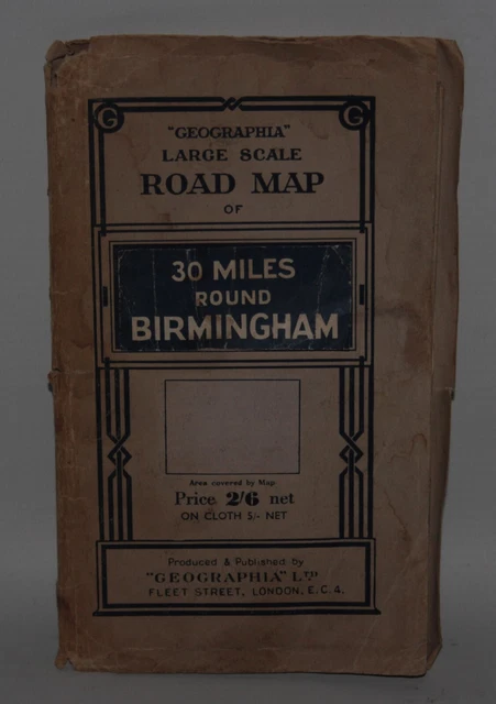 GEOGRAPHIA LARGE SCALE Road Map of 30 Miles Round Birmingham - c1950 £3 ...