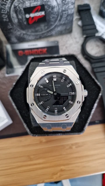 CASIOAK CUSTOM CASIO G-Shock GA-2100-1A1 Silver Case Stainless Steel 44 ...